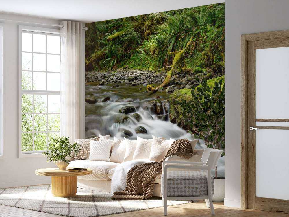 Papier Peint Panoramique Roche verte avec rivière